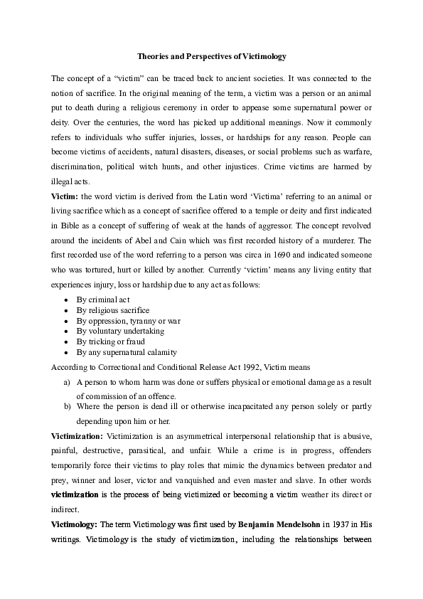 (DOC) Theories and Perspectives of Victimology