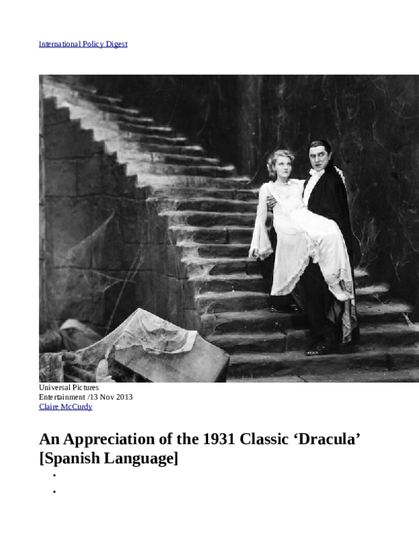 An Appreciation of the 1931 Classic 'Dracula' [Spanish Language