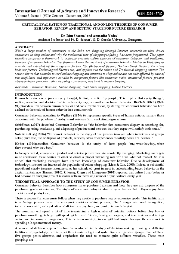 (PDF) CRITICAL EVALUATION OF TRADITIONAL AND ONLINE THEORIES OF ...