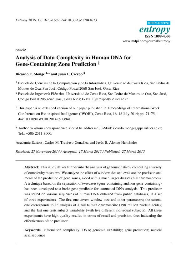 (PDF) Analysis of Data Complexity in Human DNA for Gene-Containing Zone ...