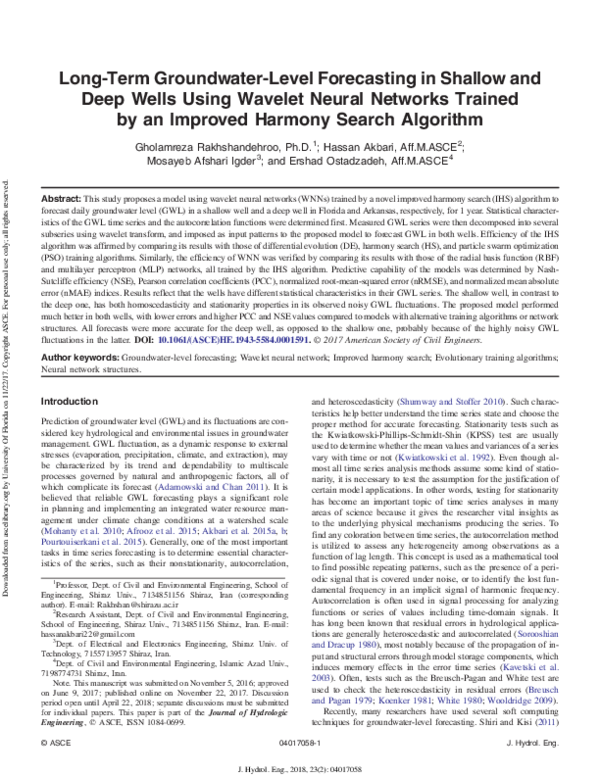 Pdf Long Term Groundwater Level Forecasting In Shallow And Deep Wells Using Wavelet Neural