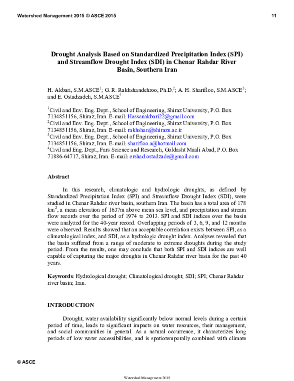 Pdf Drought Analysis Based On Standardized Precipitation Index Spi And Streamflow Drought