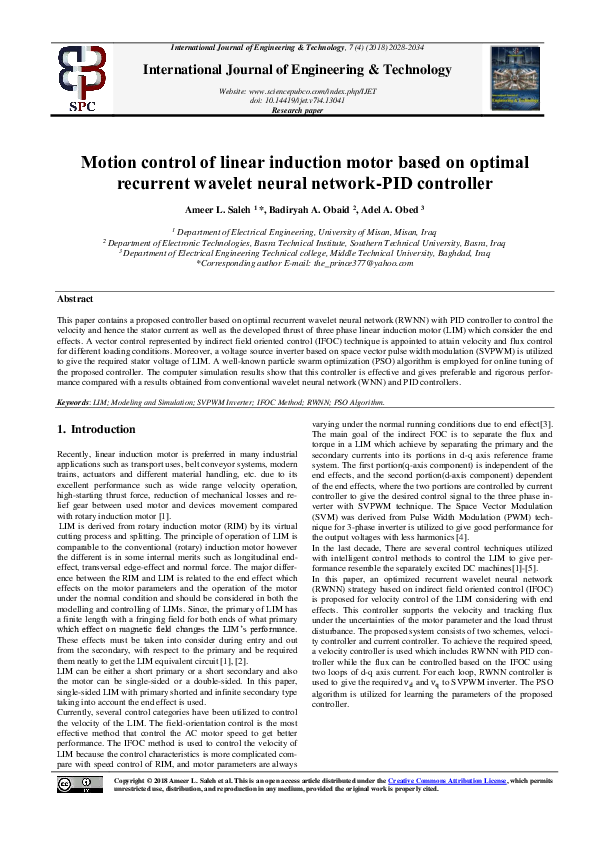 Pdf Motion Control Of Linear Induction Motor Based On Optimal Recurrent Wavelet Neural Network
