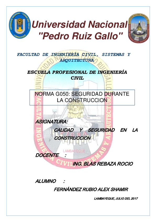 (PDF) Norma G.050 CALIDAD EN LA CONSTRUCCION