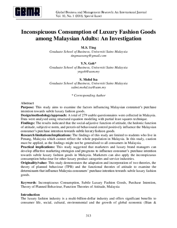 (PDF) Inconspicuous Consumption of Luxury Fashion Goods among Malaysian ...