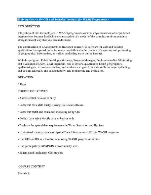 (DOC) Training Course On GIS and Statistical Analysis for WASH ...