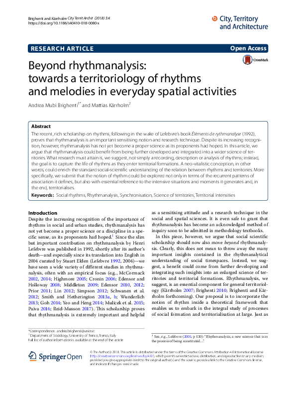 (PDF) Beyond rhythmanalysis: towards a territoriology of rhythms and ...