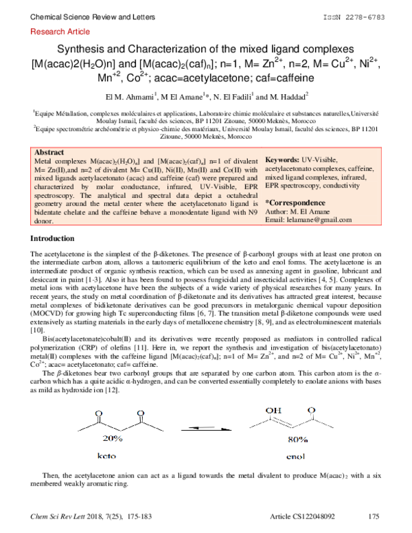 (PDF) Synthesis and Characterization of the mixed ligand complexes [M ...