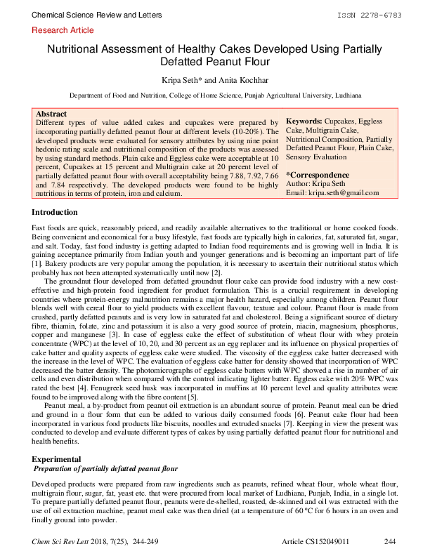 (PDF) Nutritional Assessment of Healthy Cakes Developed Using Partially ...