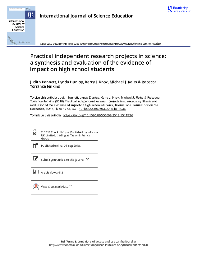 (PDF) Practical Independent Research Projects in science: a synthesis ...