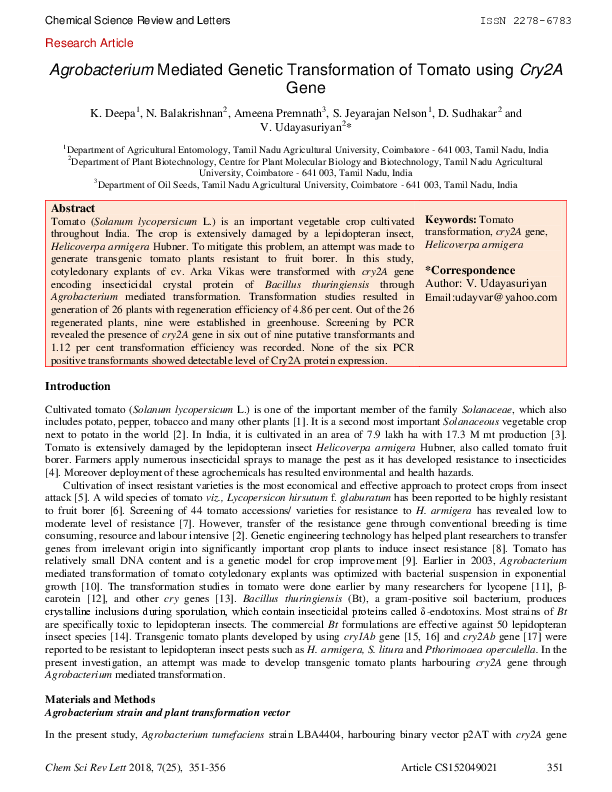 (PDF) Agrobacterium Mediated Genetic Transformation of Tomato using ...
