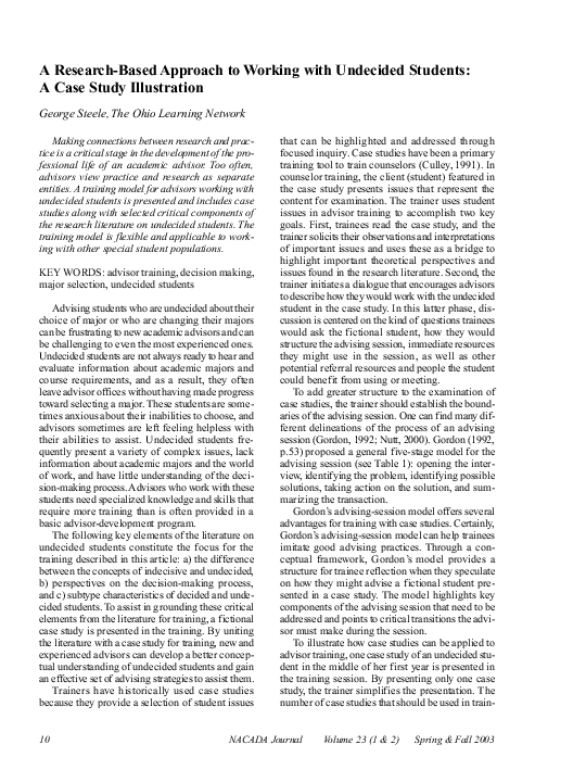 (PDF) A Research-Based Approach to Working with Undecided Students: A ...