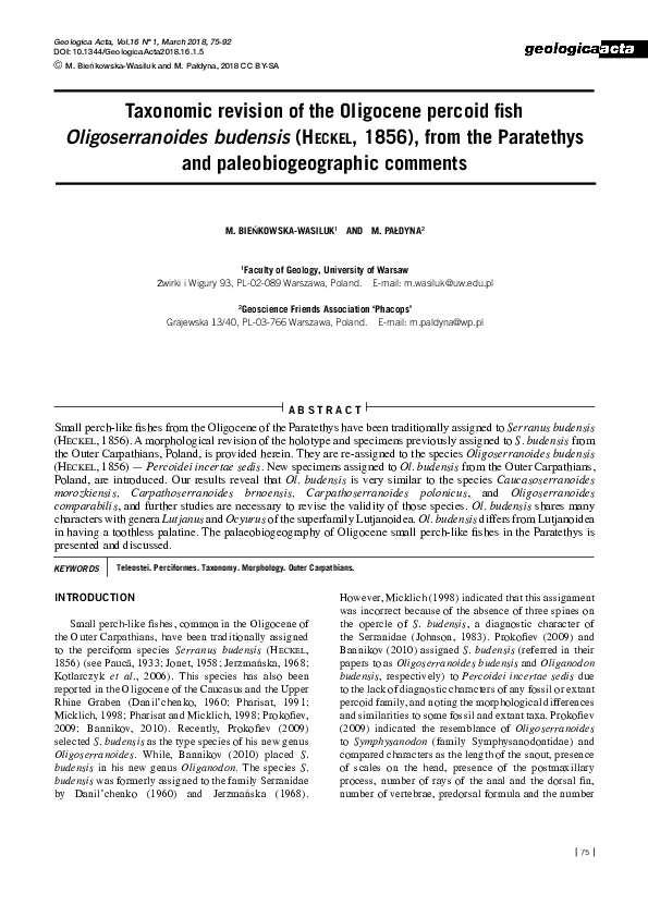(PDF) Taxonomic revision of the Oligocene percoid fish ...