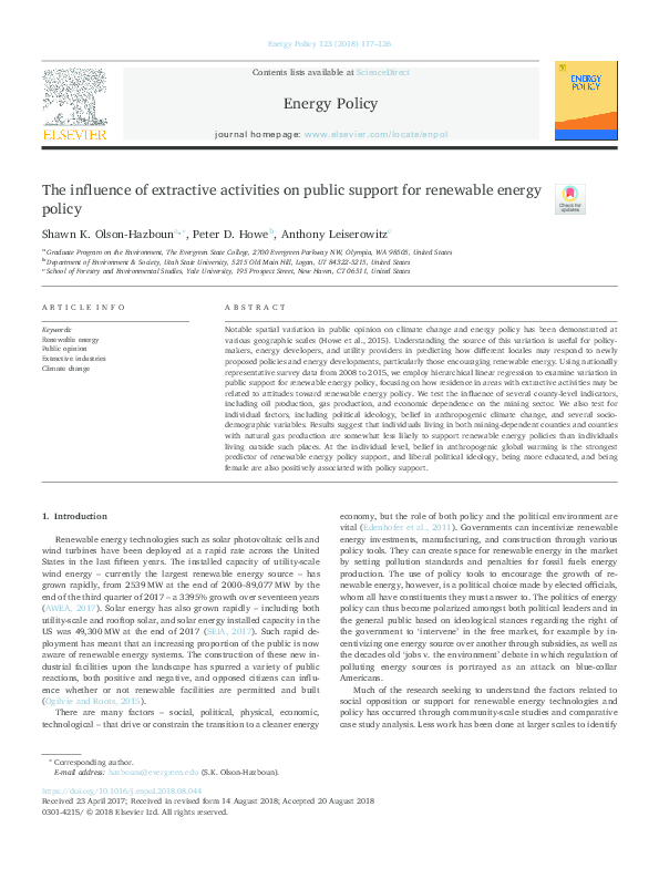 (PDF) The influence of extractive activities on public support for ...