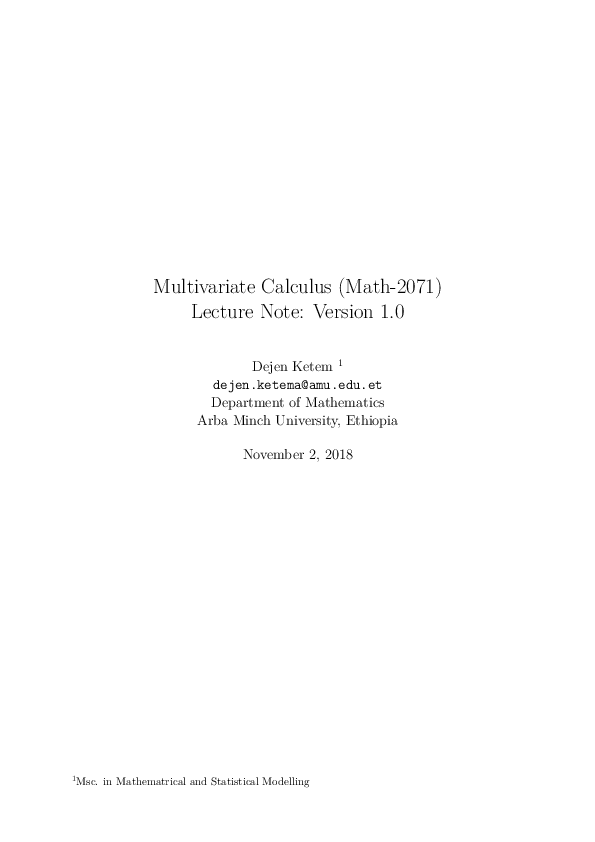 Pdf Multivariate Calculus Math 2071 Lecture Note Version 10