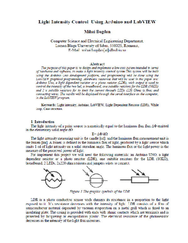 Pdf Light Intensity Control Using Arduino Uno And Lab View
