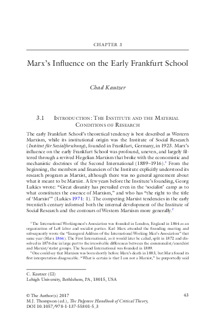 (PDF) Chad Kautzer, "Marx's Influence on the Early Frankfurt School ...