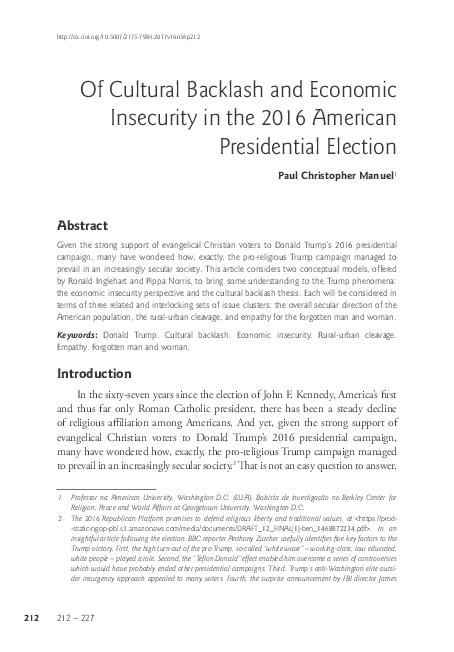 (PDF) Of Cultural Backlash and Economic Insecurity in the 2016 American ...