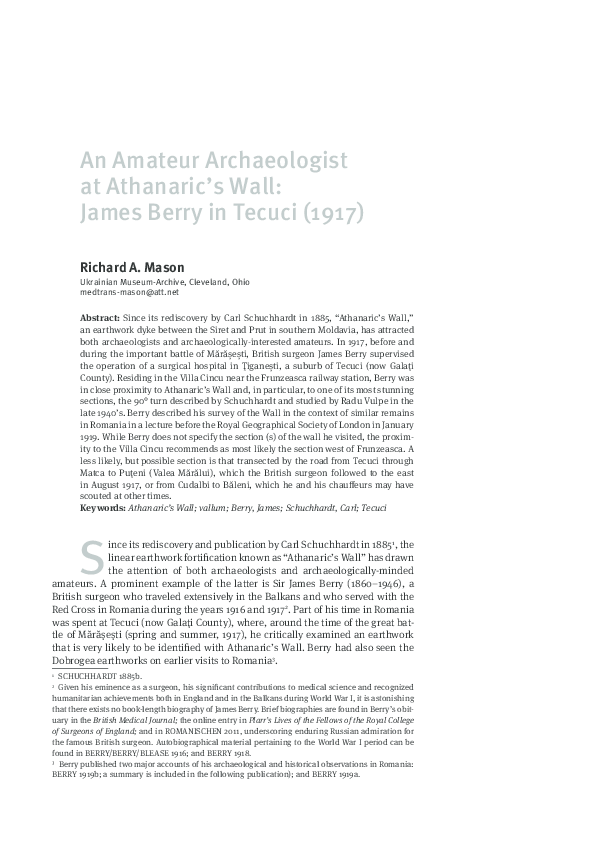 (PDF) An Amateur Archaeologist at Athanaric's Wall: James Berry in ...