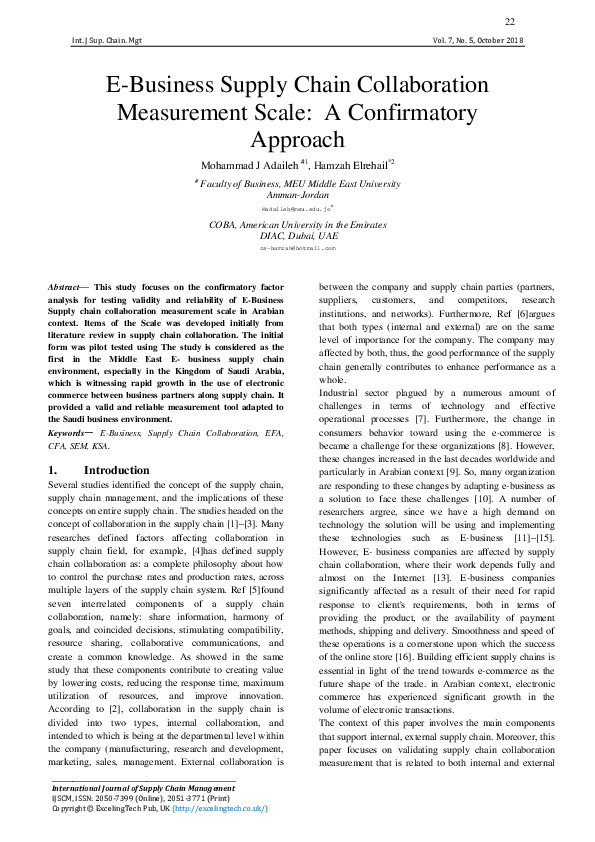 (PDF) E-Business Supply Chain Collaboration Measurement Scale: A Confirmatory Approach