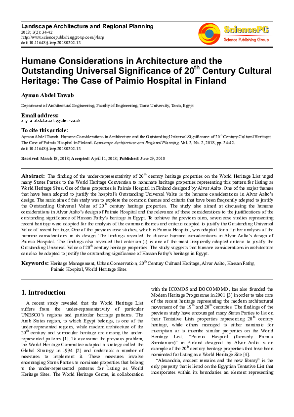 (PDF) Humane Considerations in Architecture and the Outstanding ...