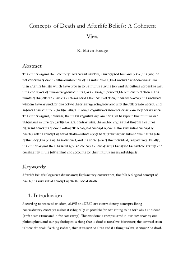 (PDF) Concepts of Death and Afterlife Beliefs: A Coherent View