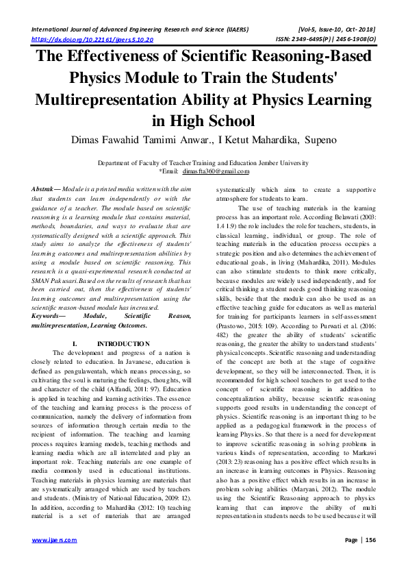 (PDF) The Effectiveness of Scientific Reasoning-Based Physics Module to Train the Students ...