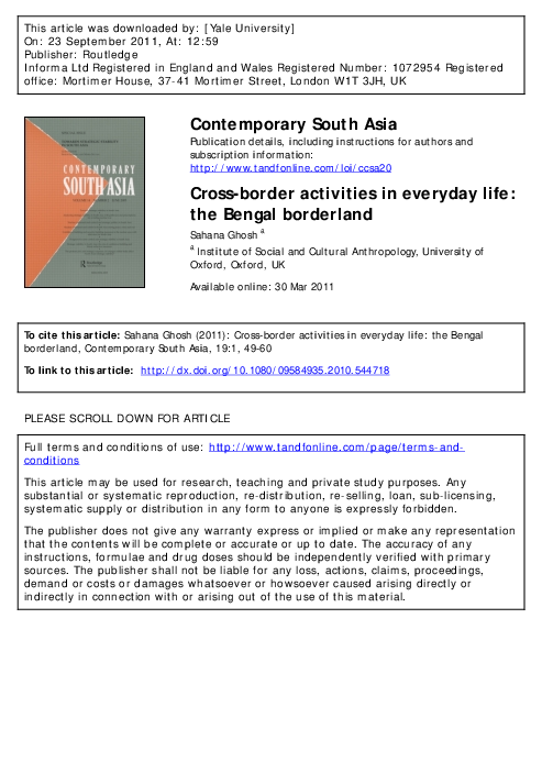 (PDF) Cross-border activities in everyday life: The Bengal borderland