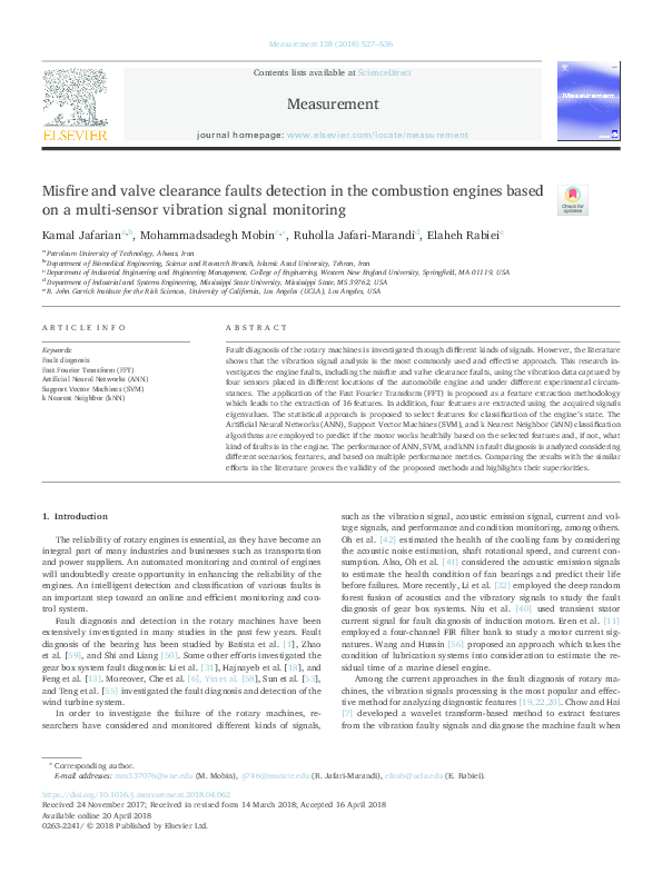 Pdf Misfire And Valve Clearance Faults Detection In The Combustion