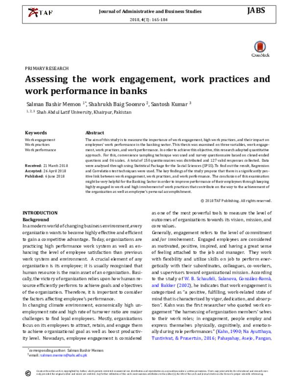 (PDF) Assessing the work engagement, work practices and work ...