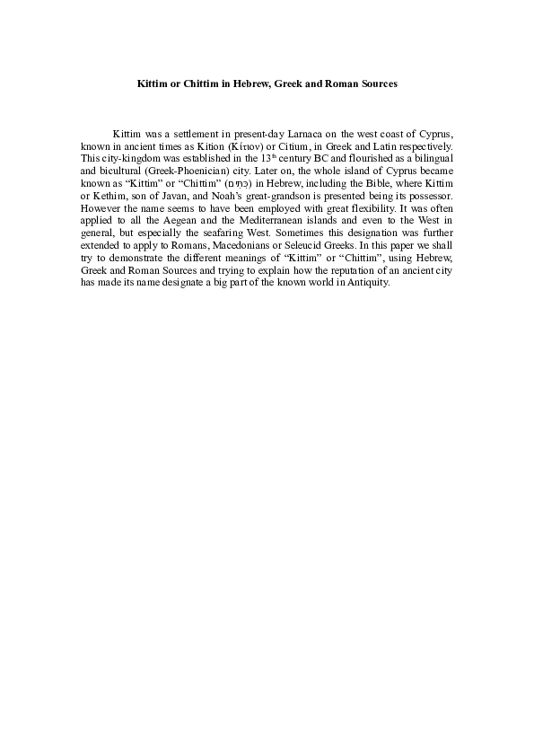 (DOC) Kittim or Chittim in Hebrew, Greek and Roman Sources