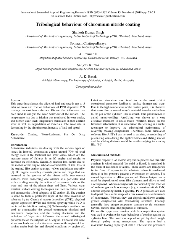 (PDF) Tribological behaviour of chromium nitride coating