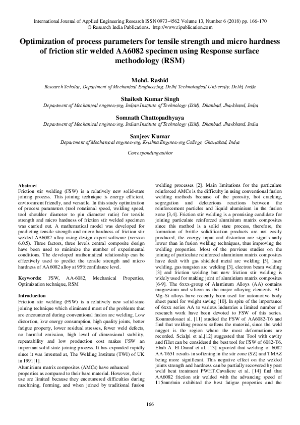 (PDF) Optimization of process parameters for tensile strength and micro hardness of friction ...