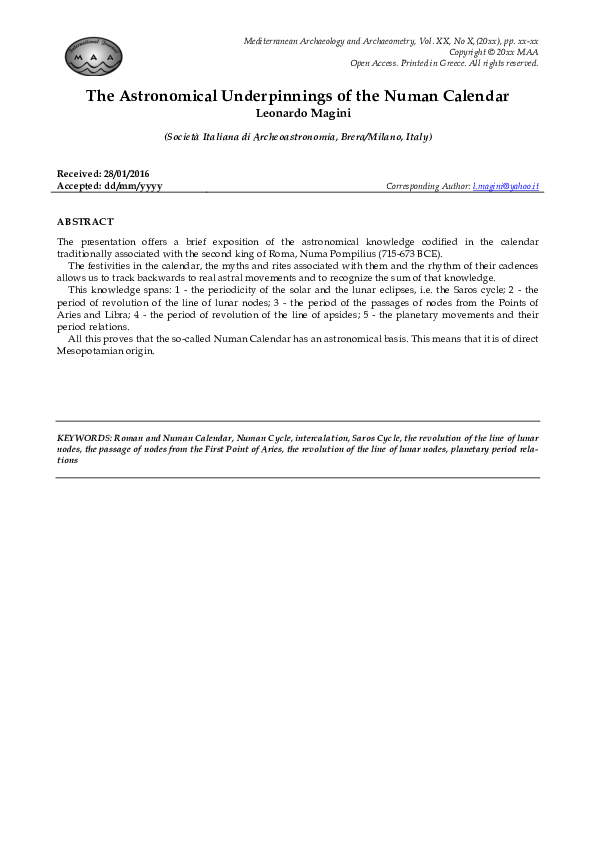 (PDF) The Astronomical Underpinnings of the Numan Calendar