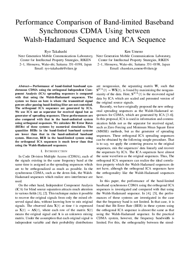 (PDF) Performance Comparison of Band-limited Baseband Synchronous CDMA Using between Walsh ...