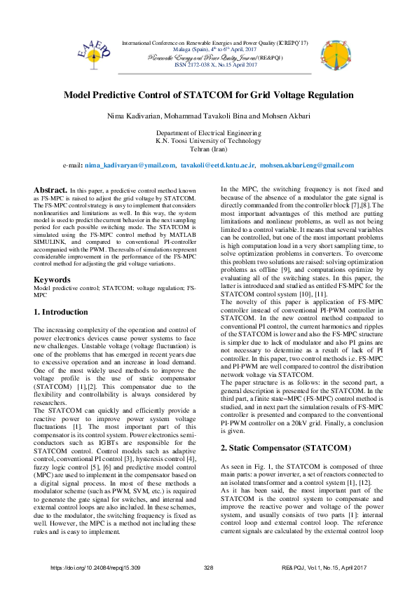 (PDF) Model Predictive Control of STATCOM for Grid Voltage Regulation