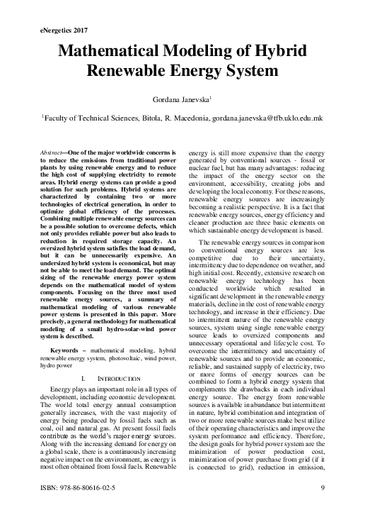 (PDF) Modeling Hybrid Hydro-Solar-Wind Energy Systems