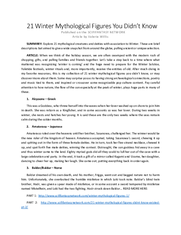 (PDF) 21 Winter Mythology Figures You Didn't Know