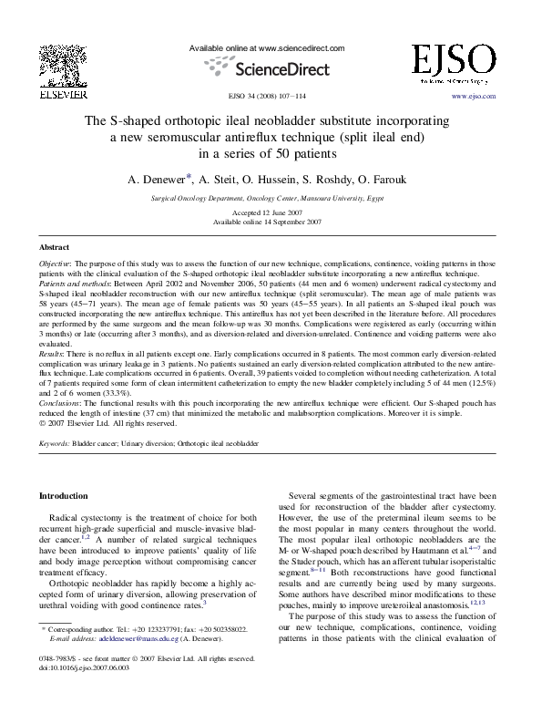 (PDF) The S-shaped orthotopic ileal neobladder substitute incorporating ...