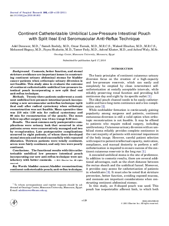 (PDF) Continent Catheterizable Umbilical Low-Pressure Intestinal Pouch ...