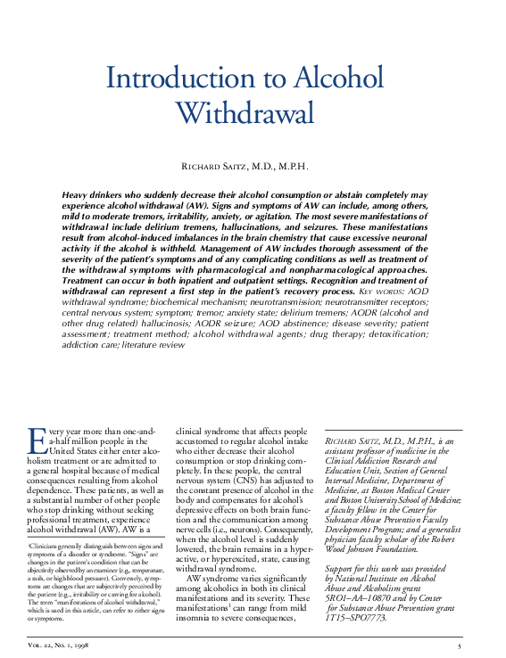 (PDF) Introduction to Alcohol Withdrawal