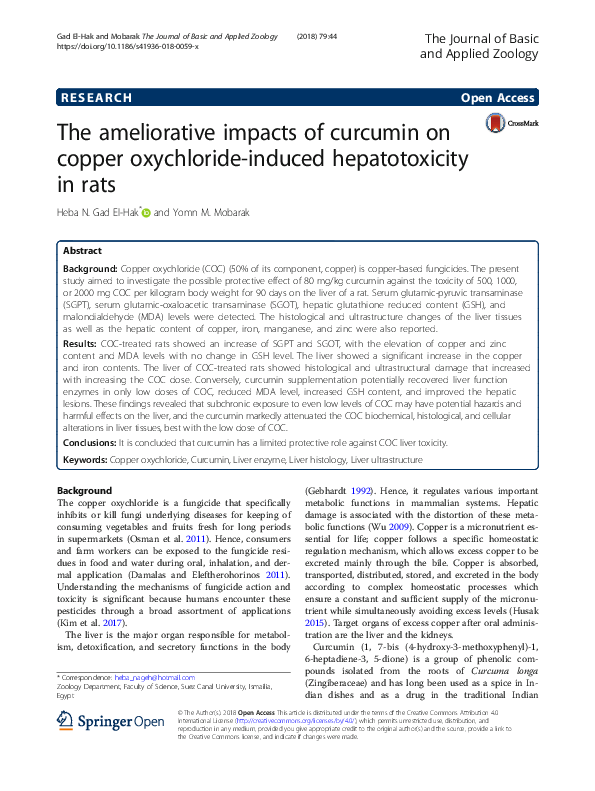 (PDF) The ameliorative impacts of curcumin on copper oxychloride-induced hepatotoxicity in rats ...