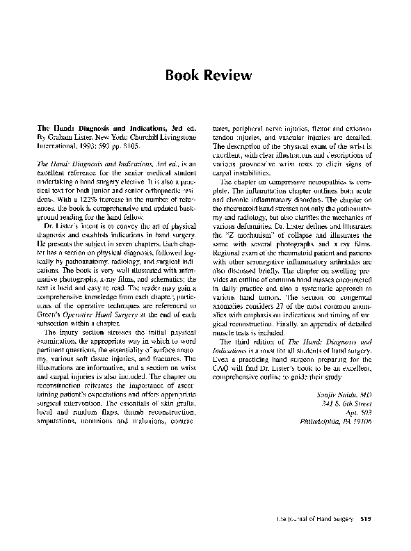 (PDF) Graham Lister, The Hand: Diagnosis and Indications (3rd ed ...