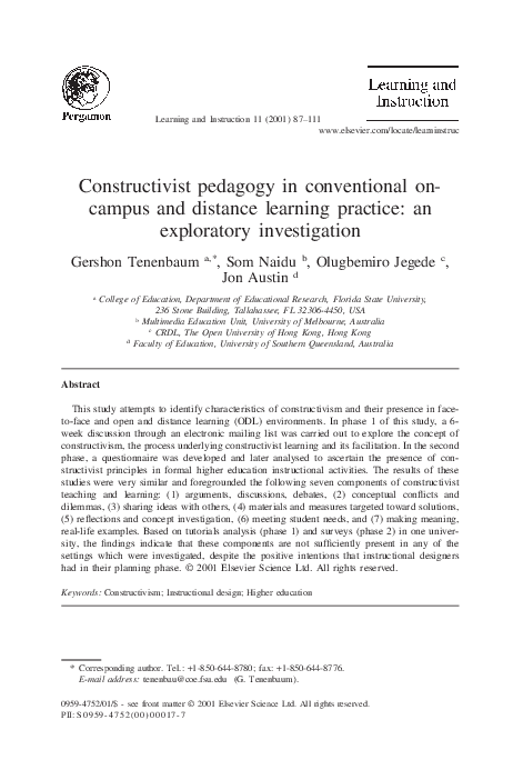 (PDF) Constructivist pedagogy in conventional on-campus and distance learning practice: an ...
