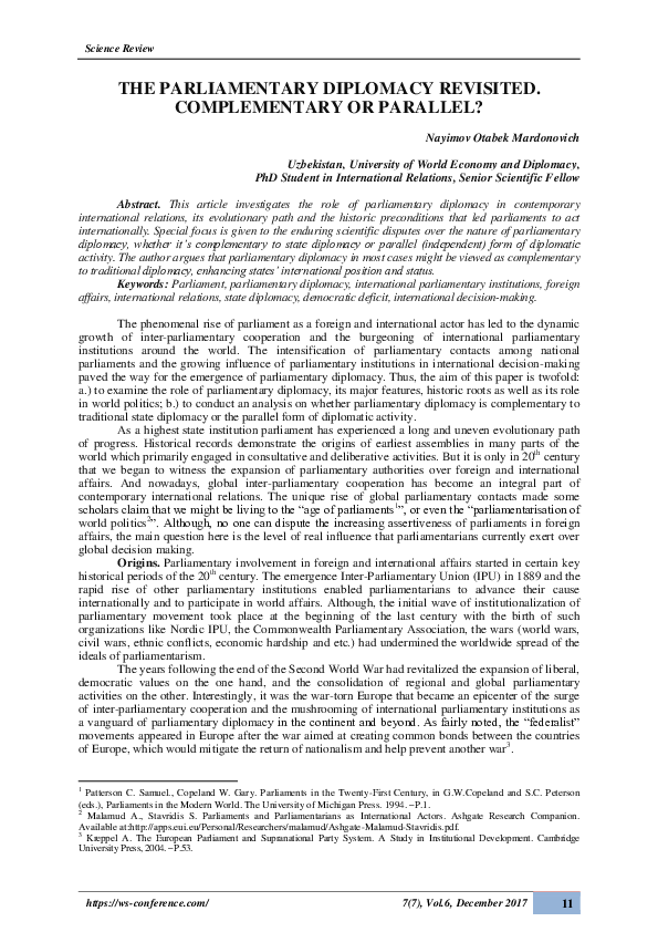 (PDF) THE PARLIAMENTARY DIPLOMACY REVISITED. COMPLEMENTARY OR PARALLEL