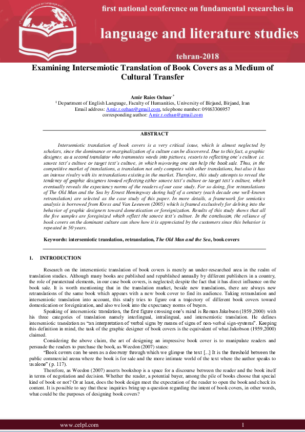 (PDF) Examining Intersemiotic Translation of Book Covers as a Medium of ...