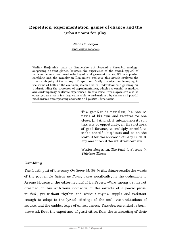 (PDF) Repetition, experimentation: games of chance and the urban room ...