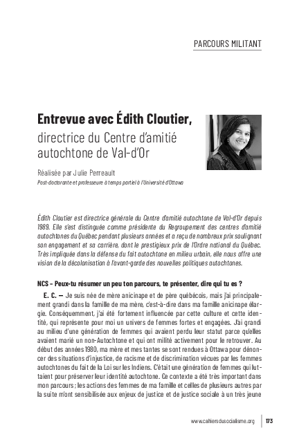 (PDF) Entrevue avec Édith Cloutier, directrice du Centre d' amitié ...
