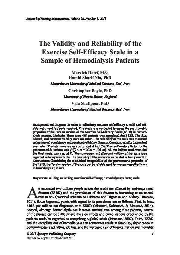 (PDF) The Validity and Reliability of the Exercise Self-Efficacy Scale in a Sample of ...
