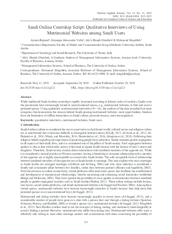 (PDF) Saudi Online Courtship Script: Qualitative Interviews of Using ...